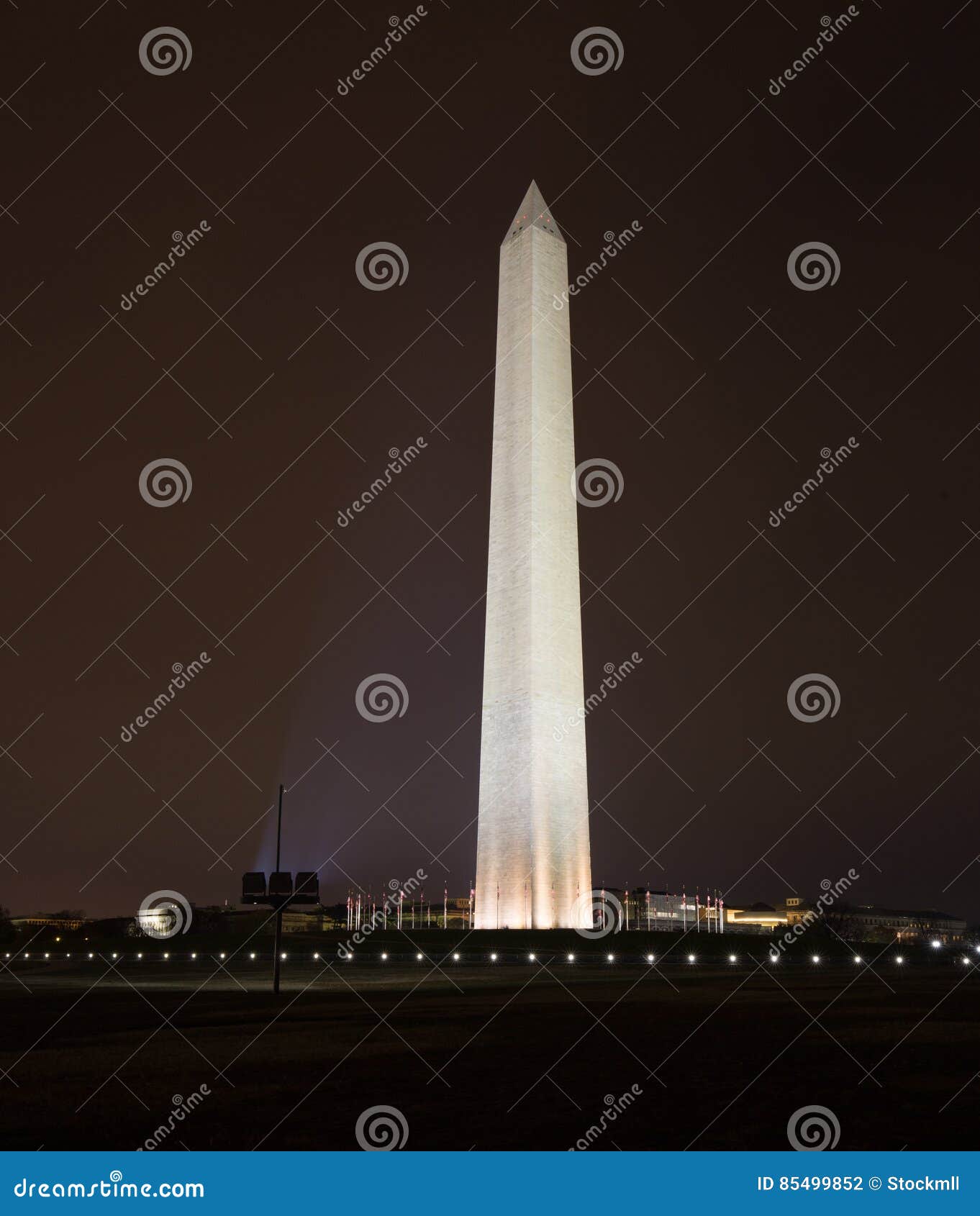 Spotlight on Washington Monument Stock Photo - Image of buildings ...