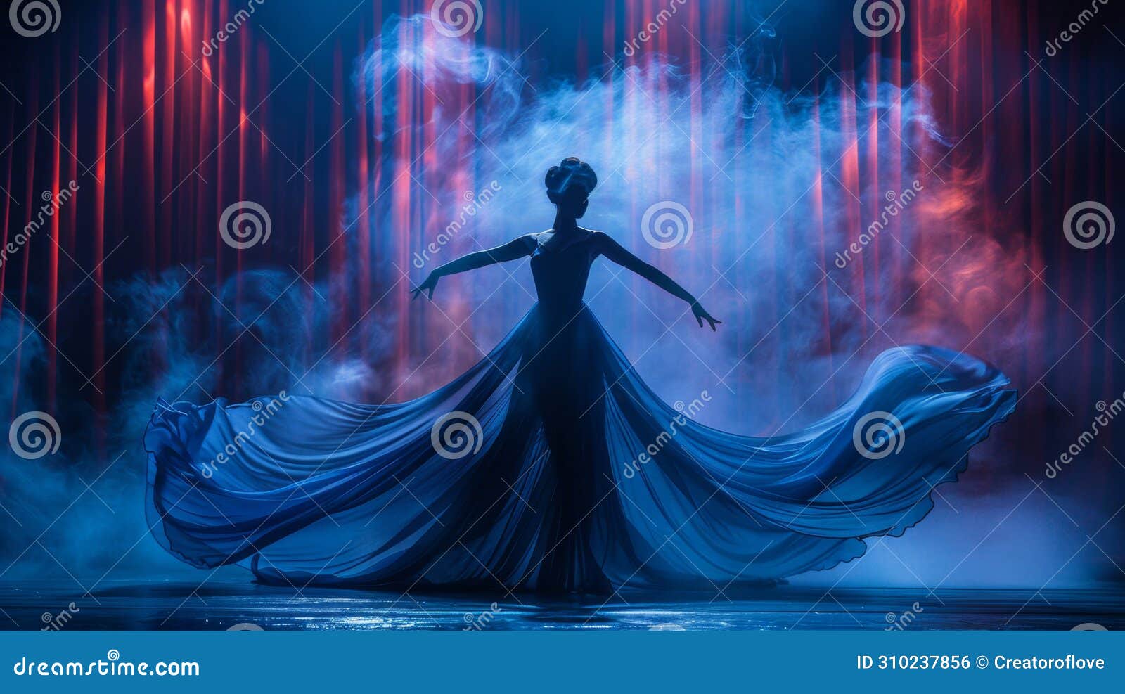 Spotlights on a Female Dancer on Stage with Smoke Stock Illustration ...