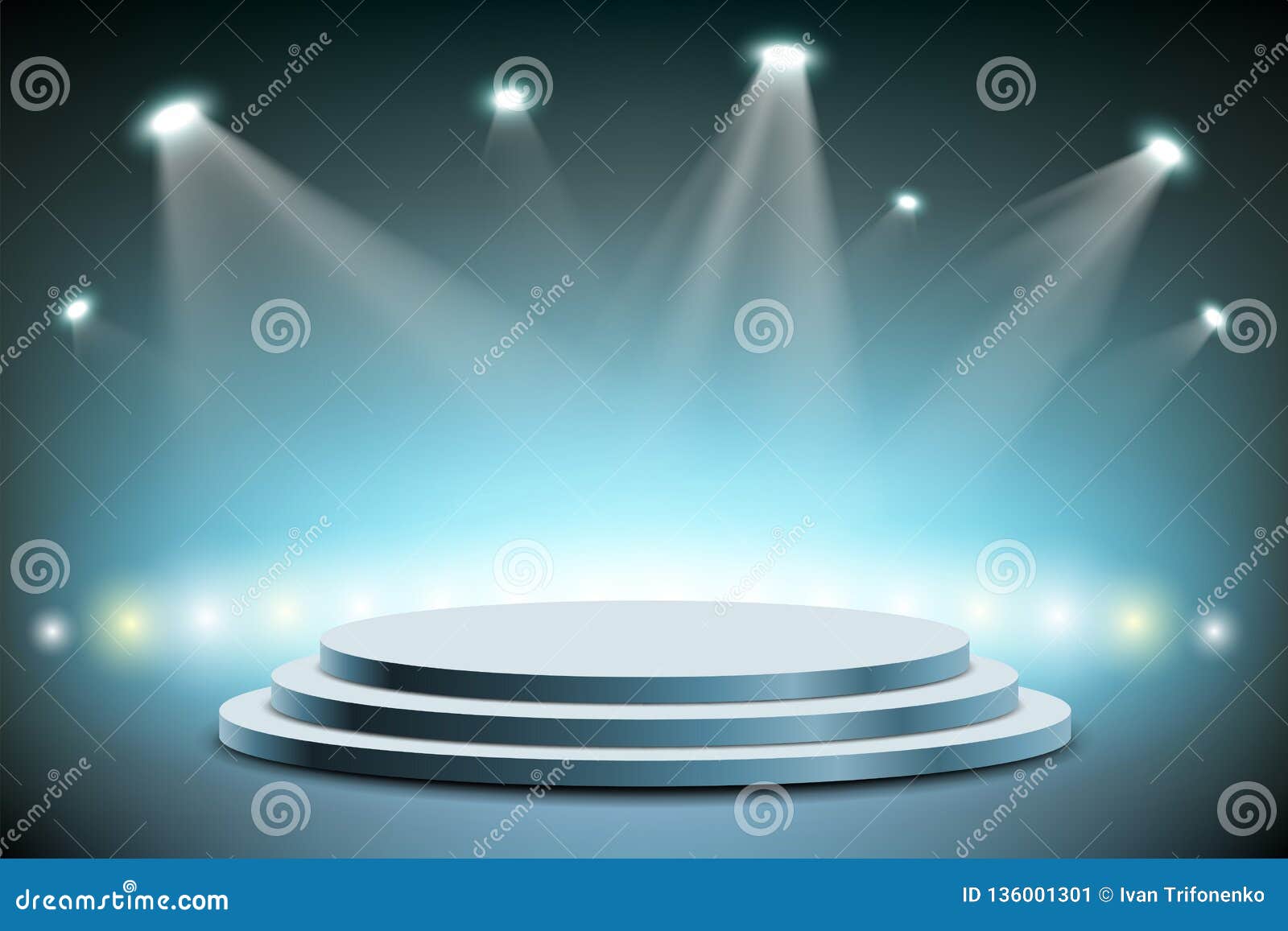 Spotlights Illuminates a Round Stage. Vector Illustration Stock Vector ...