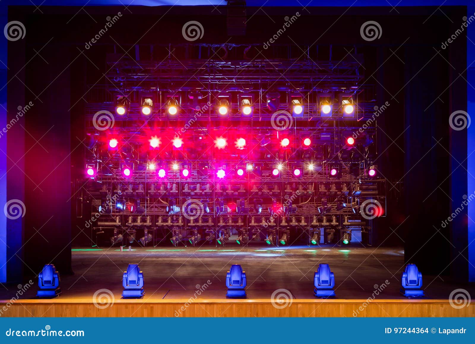 Spotlights & Lighting Equipment for the Theater. Multi-colored Lights ...