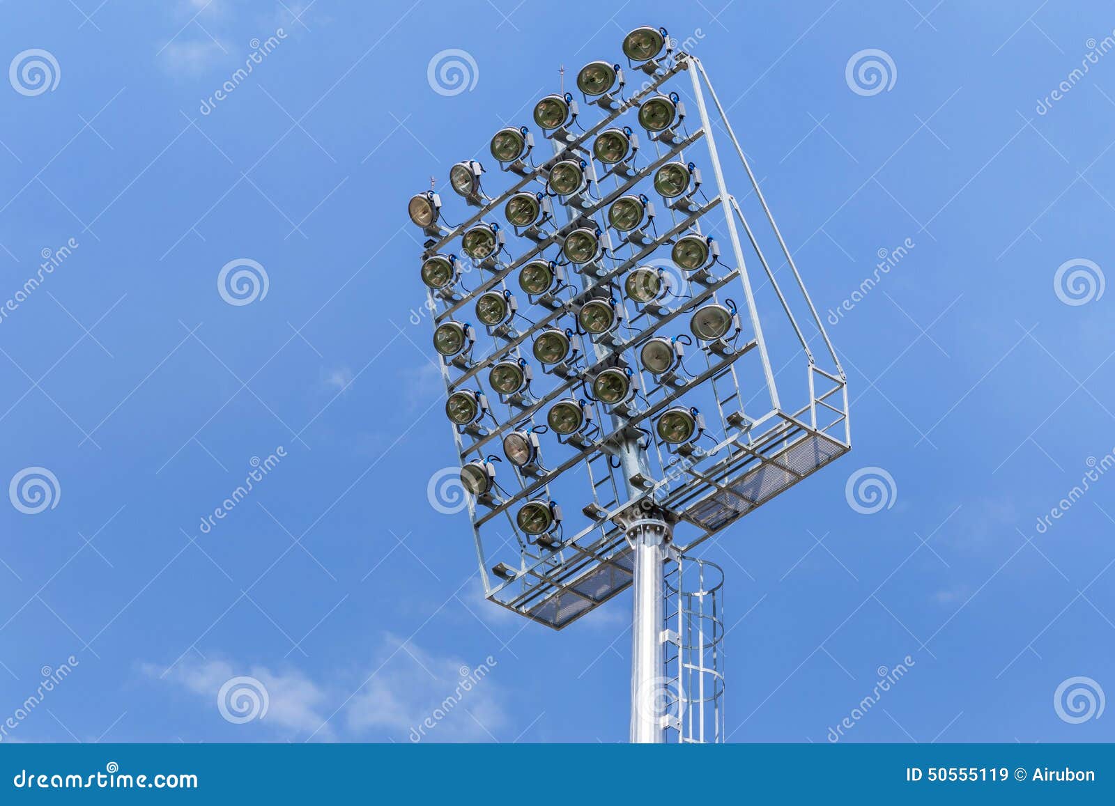 Spotlights Pillar on Blue Sky Background Stock Image - Image of field ...