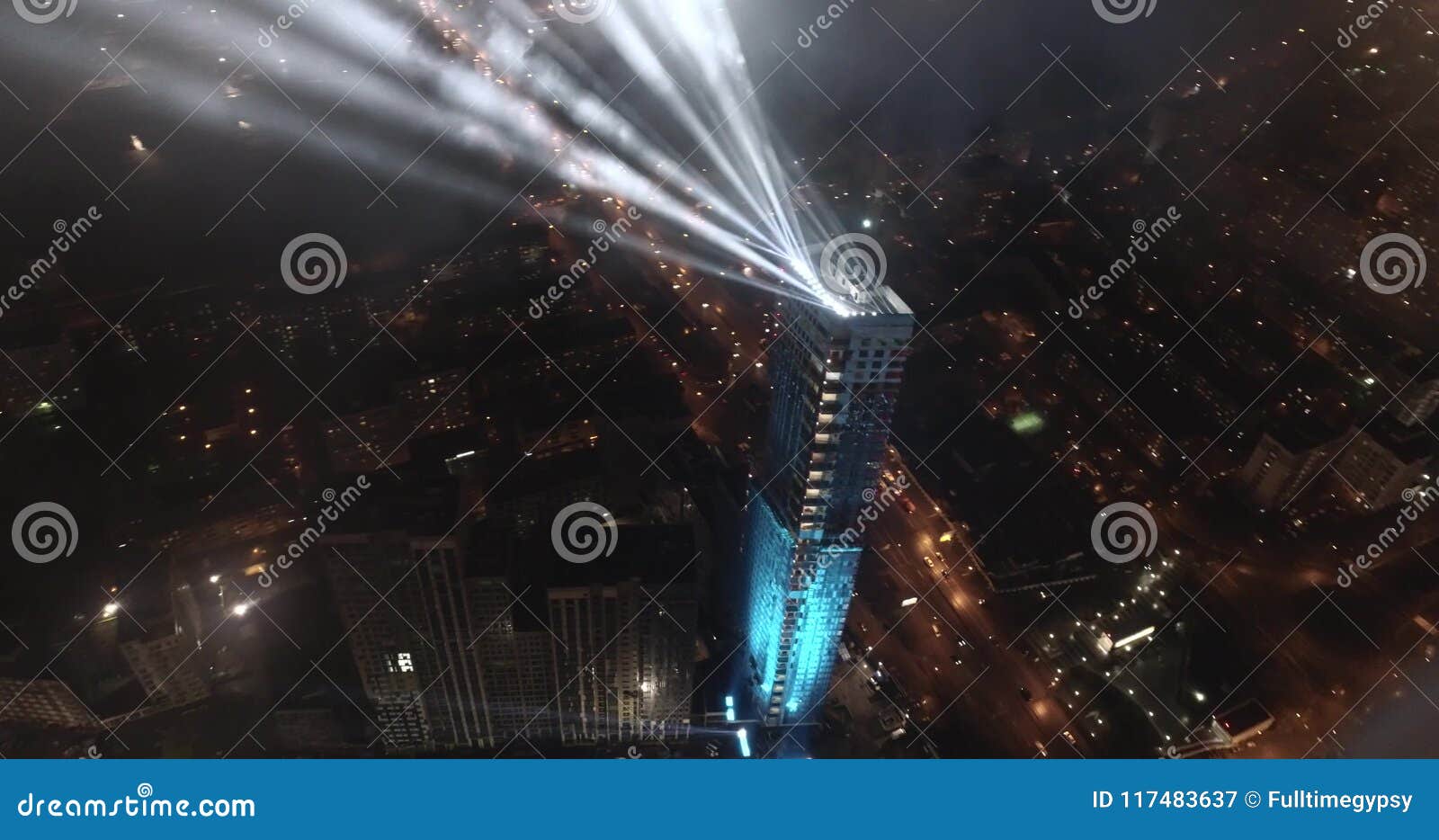 Spotlights in the Sky stock video. Video of blue, facade - 117483637