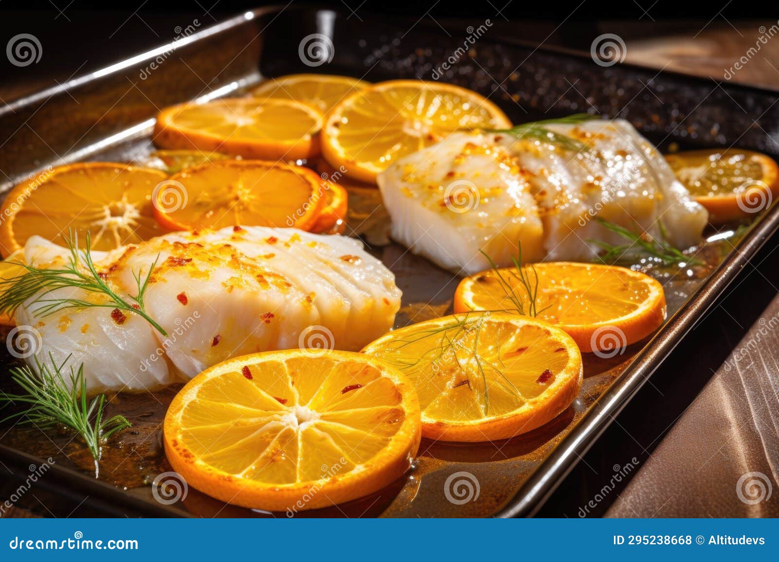 Spotlit Image of a Glossy Citrus Soaked Cod Stock Photo - Image of ...