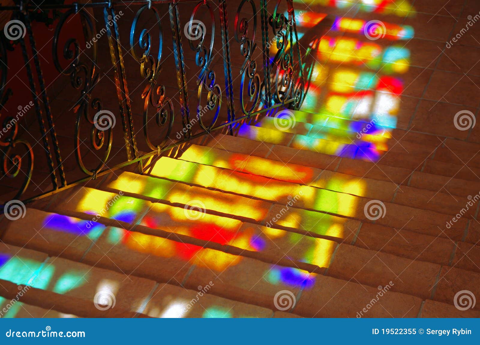 Spots of Colored Light on the Stairs. Stock Image - Image of color ...