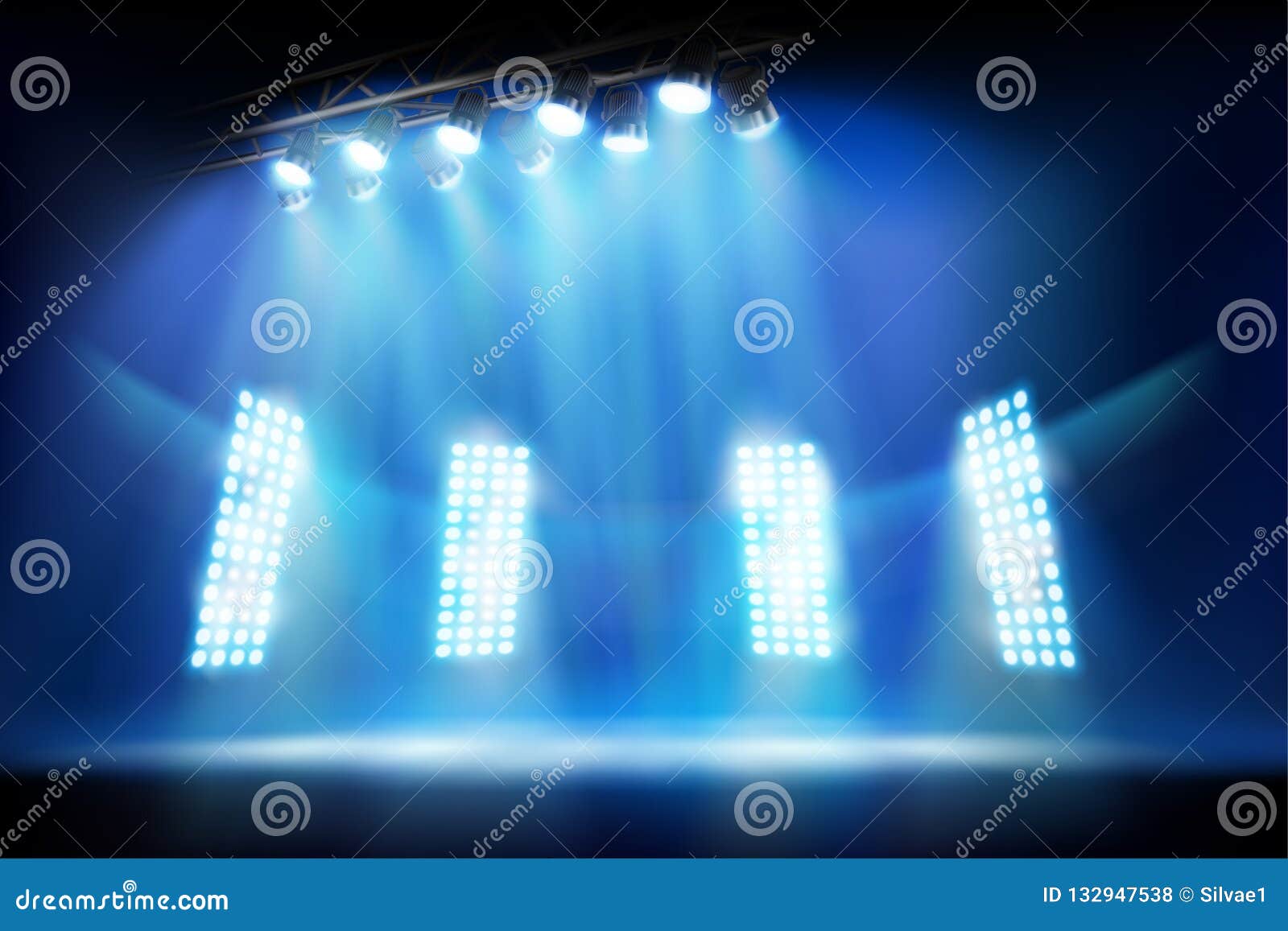 Light Show on the Stage. Place for the Exhibition. Vector Illustration ...