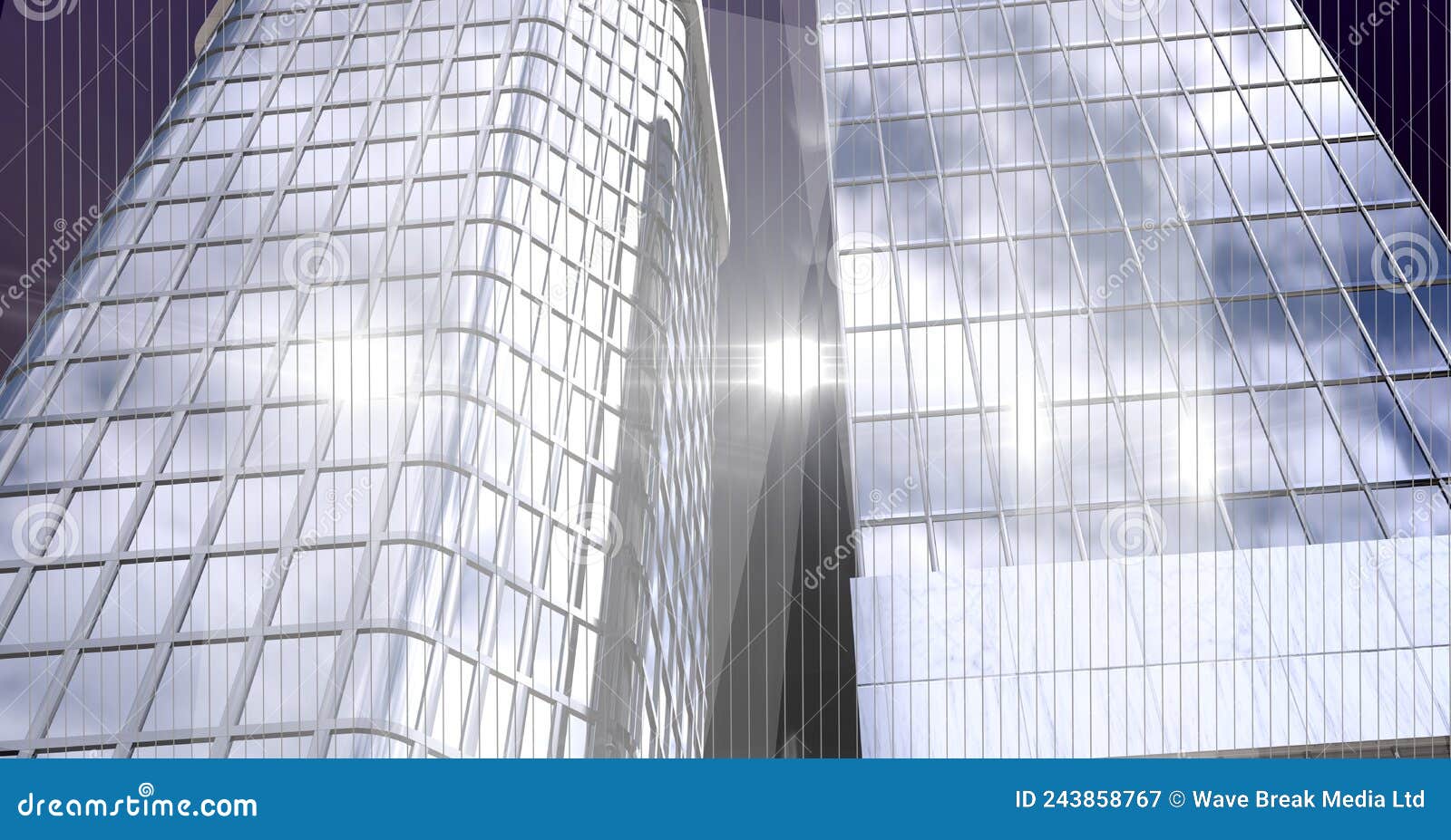 Spots of Lights Over Tall Building Model Against Black Background Stock ...