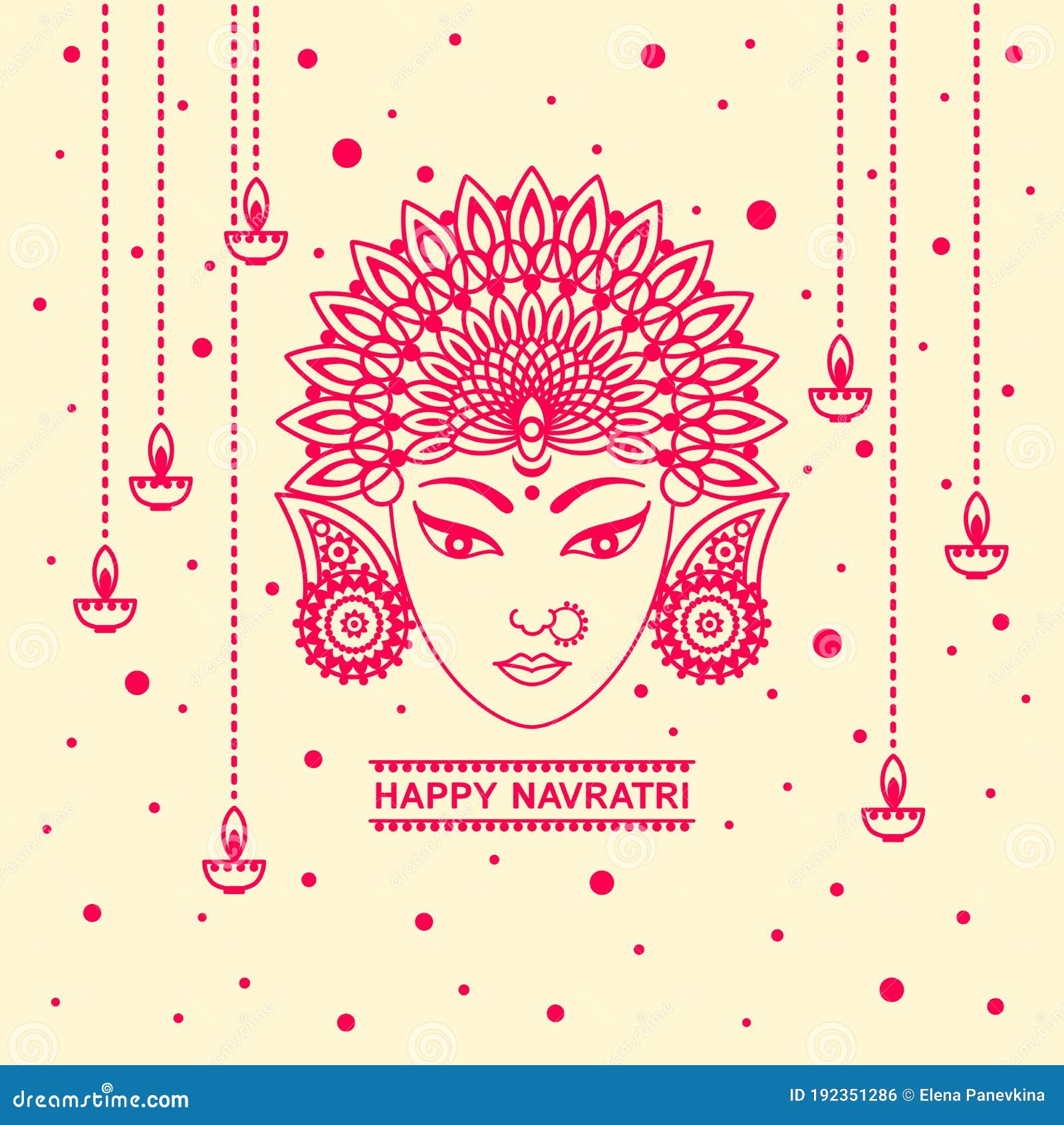 Happy Navratri Greeting Card, Durga Face Line Illustration Stock Vector ...