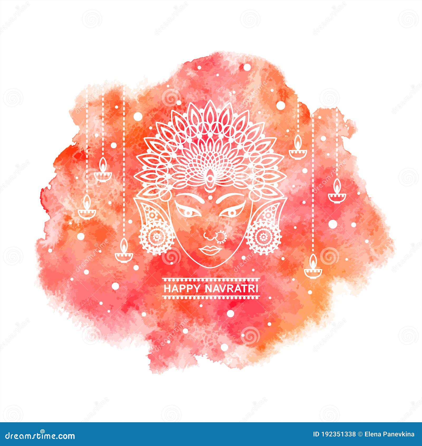 Happy Navratri Watercolor Greeting Card, Durga Face Illustration Stock ...