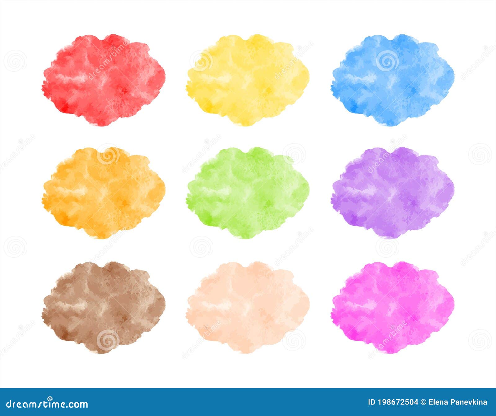 Set of Colorful Watercolor Vector Rounded Spots, Oval Brush Strokes ...