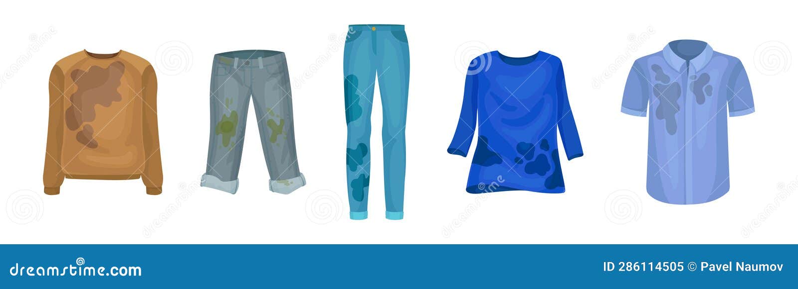 Spotted and Dirty Clothing with Stain for Laundry Vector Set Stock ...