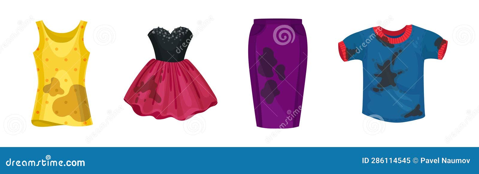 Spotted and Dirty Clothing with Stain for Laundry Vector Set Stock ...