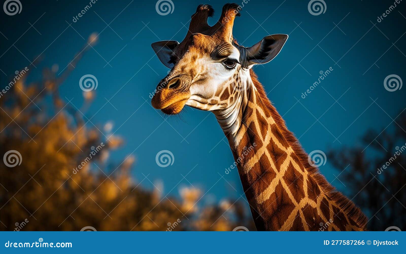 A Spotted Giraffe Stands Tall, Gazing at the Sunset Generated by AI ...