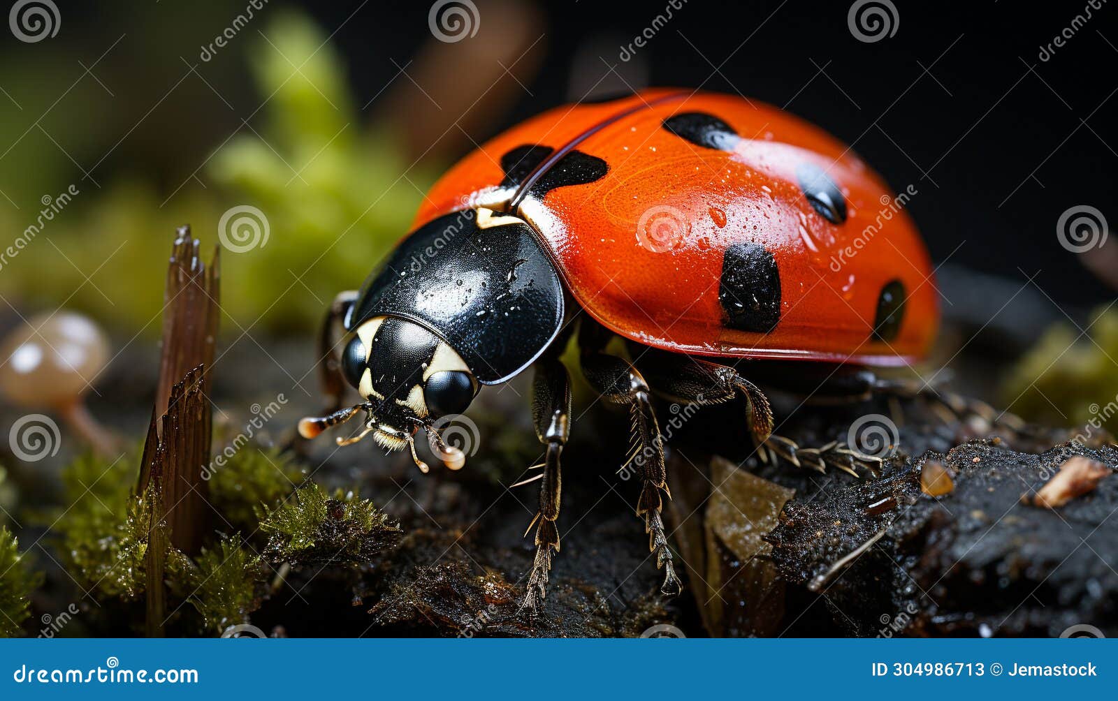 Spotted Ladybug Crawling on Green Grass in Spring Generated by AI Stock ...