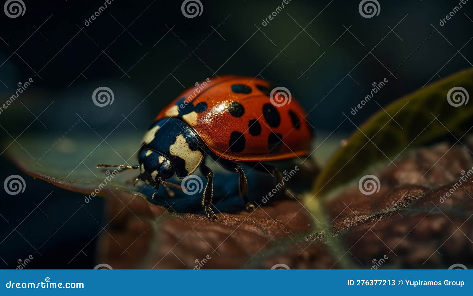Spotted Ladybug Crawling on Green Leaf Outdoors Generated by AI Stock ...