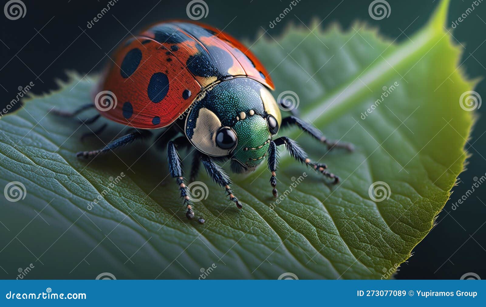 Spotted Ladybug Crawls on Fresh Green Leaf Generated by AI Stock ...
