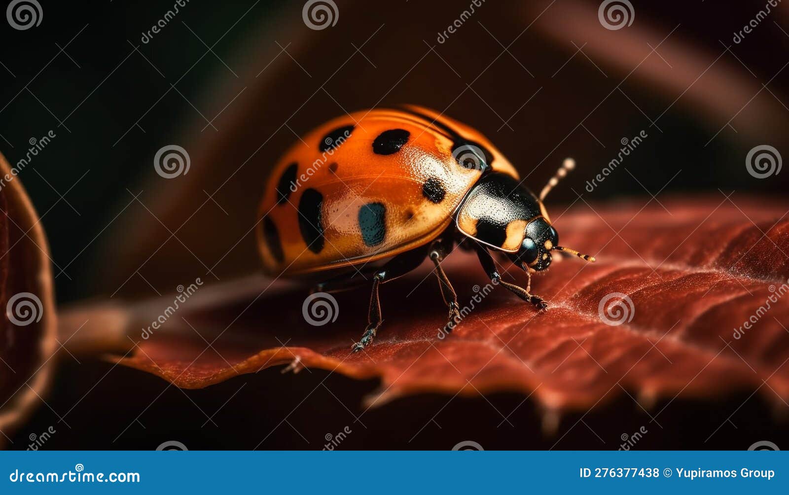 Spotted Ladybug Crawls on Green Leaf Outdoors Generated by AI Stock ...