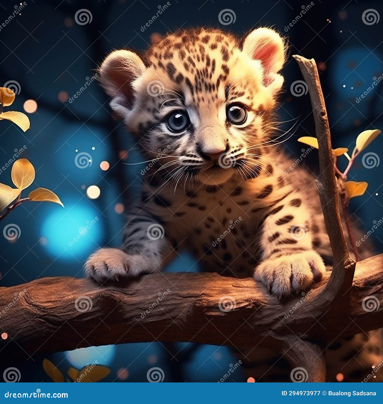 Spotted Leopard Cub Prowling On A Branch, 7 Weeks Old Made With ...