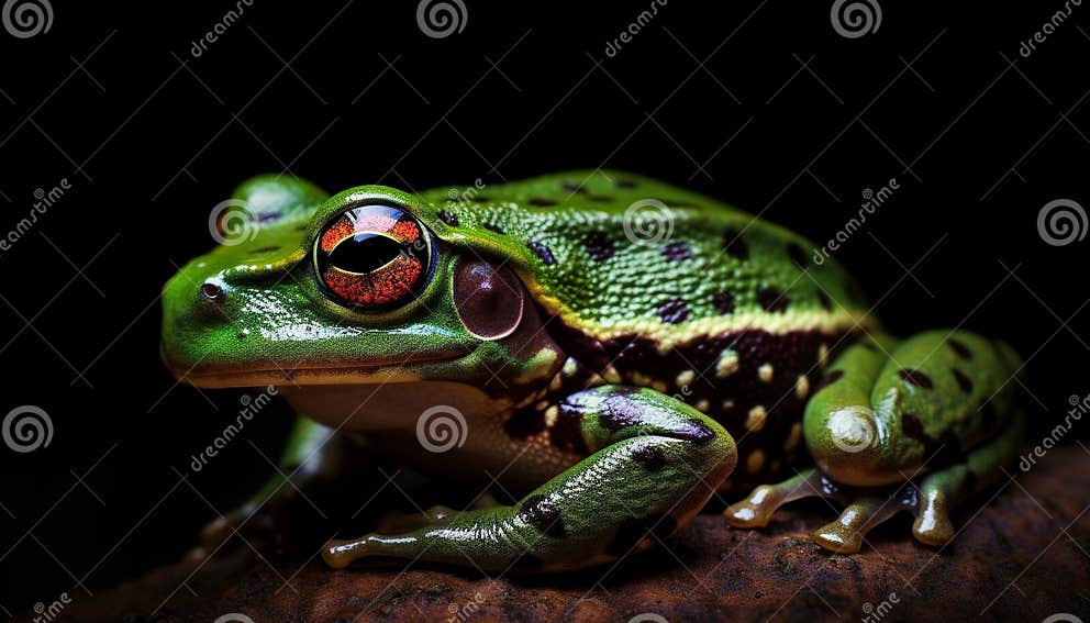 Spotted Poison Arrow Frog Sitting on Leaf Generated by AI Stock Image ...