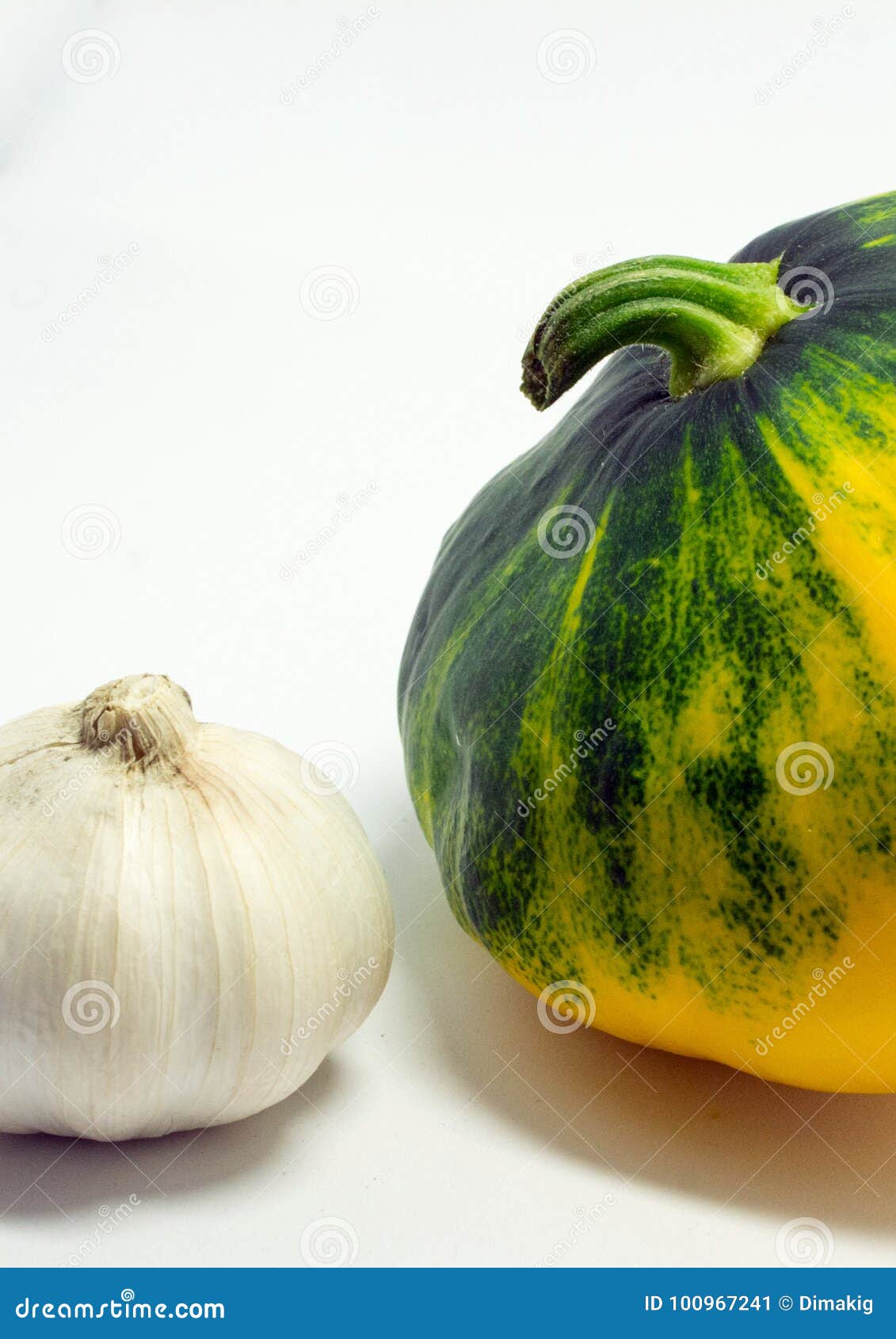 Spotted Squash on a White Background and Garlic Stock Image - Image of ...