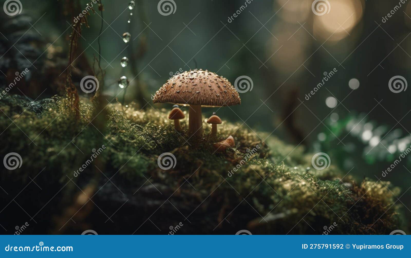 Spotted Toadstool Growth on Wet Forest Branch Generated by AI Stock ...