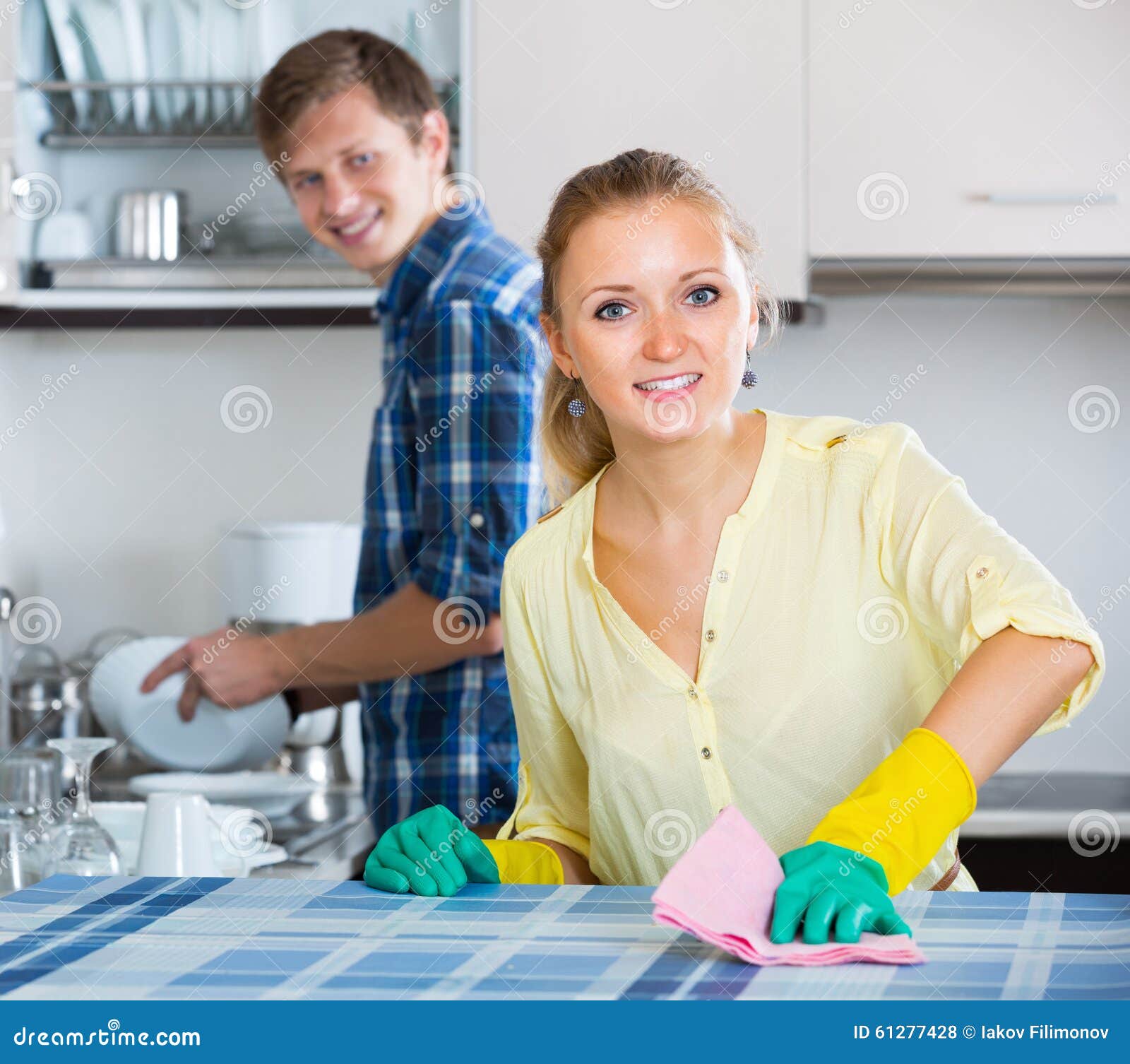 Spouses Doing Regular Housework and Polishing Stock Photo - Image of ...