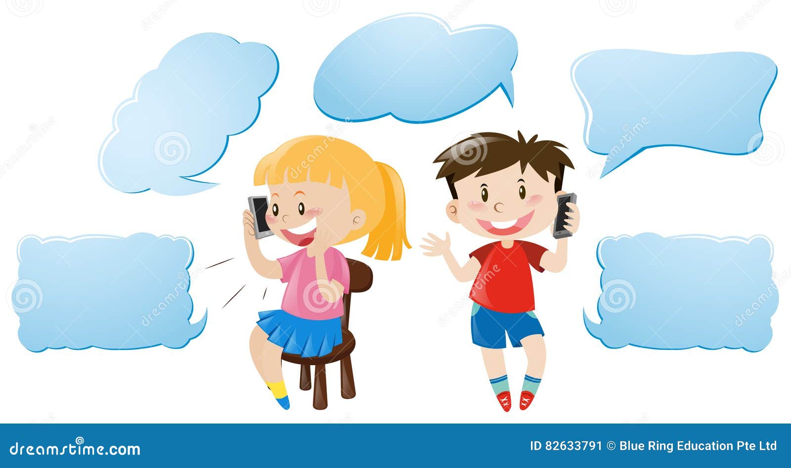 Spracheblasenschablone Mit Den Kindern, Die am Telefon Sprechen Vektor ...