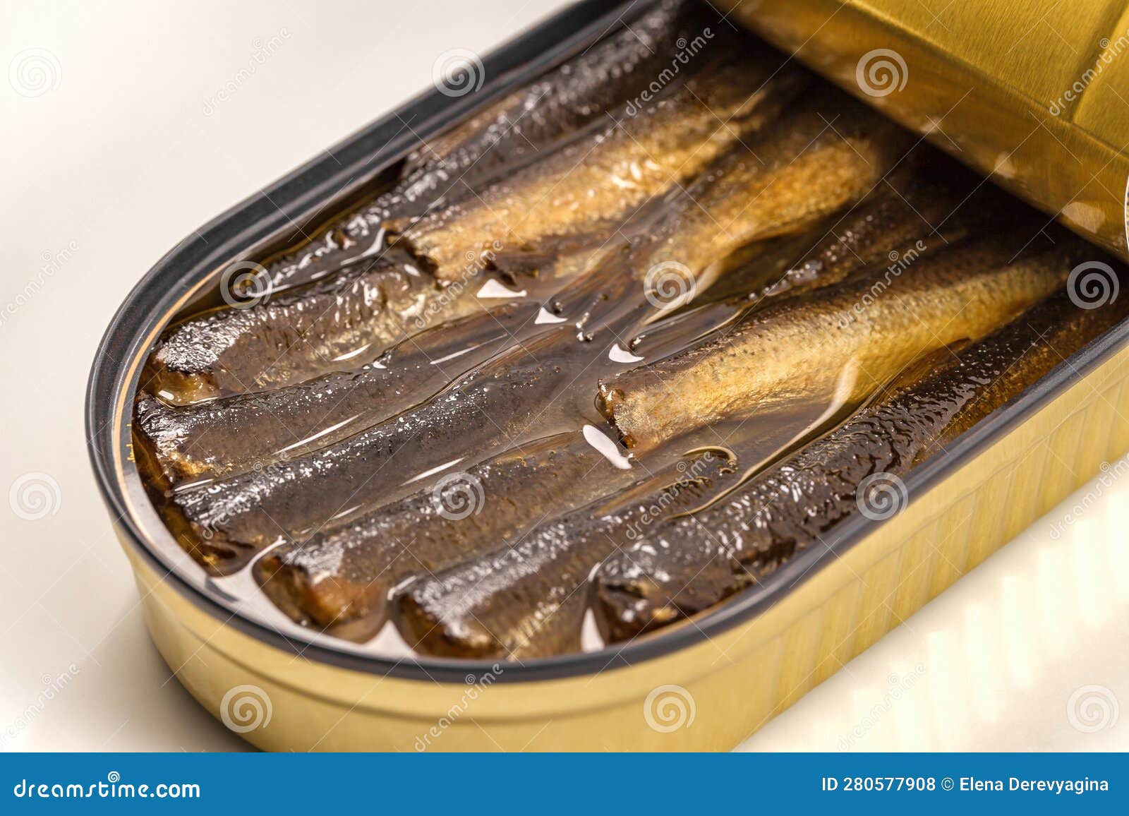 Sprats in Oil, Opened Can of Canned Fish, Selective Focus Stock Photo ...