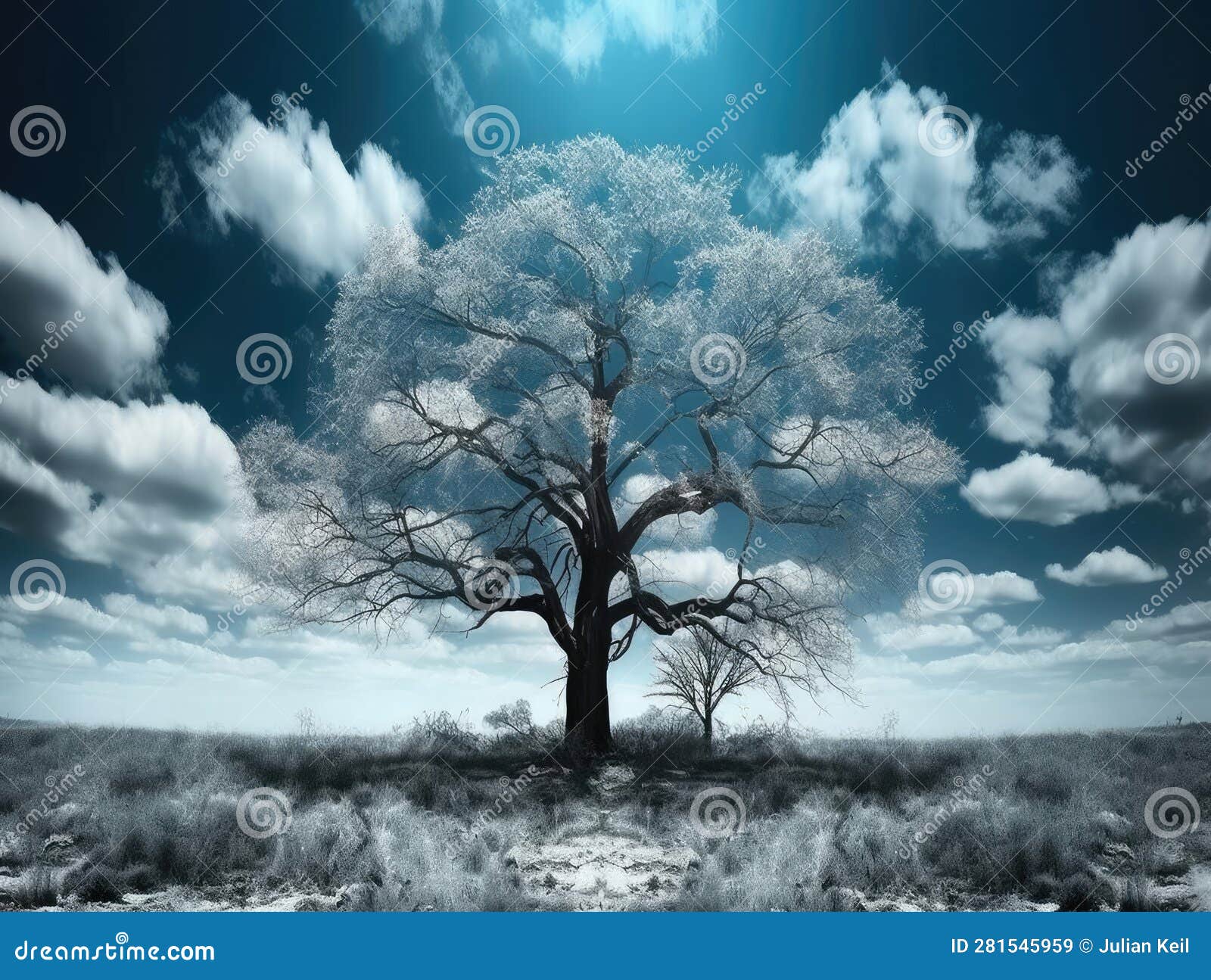 Tree Merges with Clouds in Double Exposure Stock Illustration ...