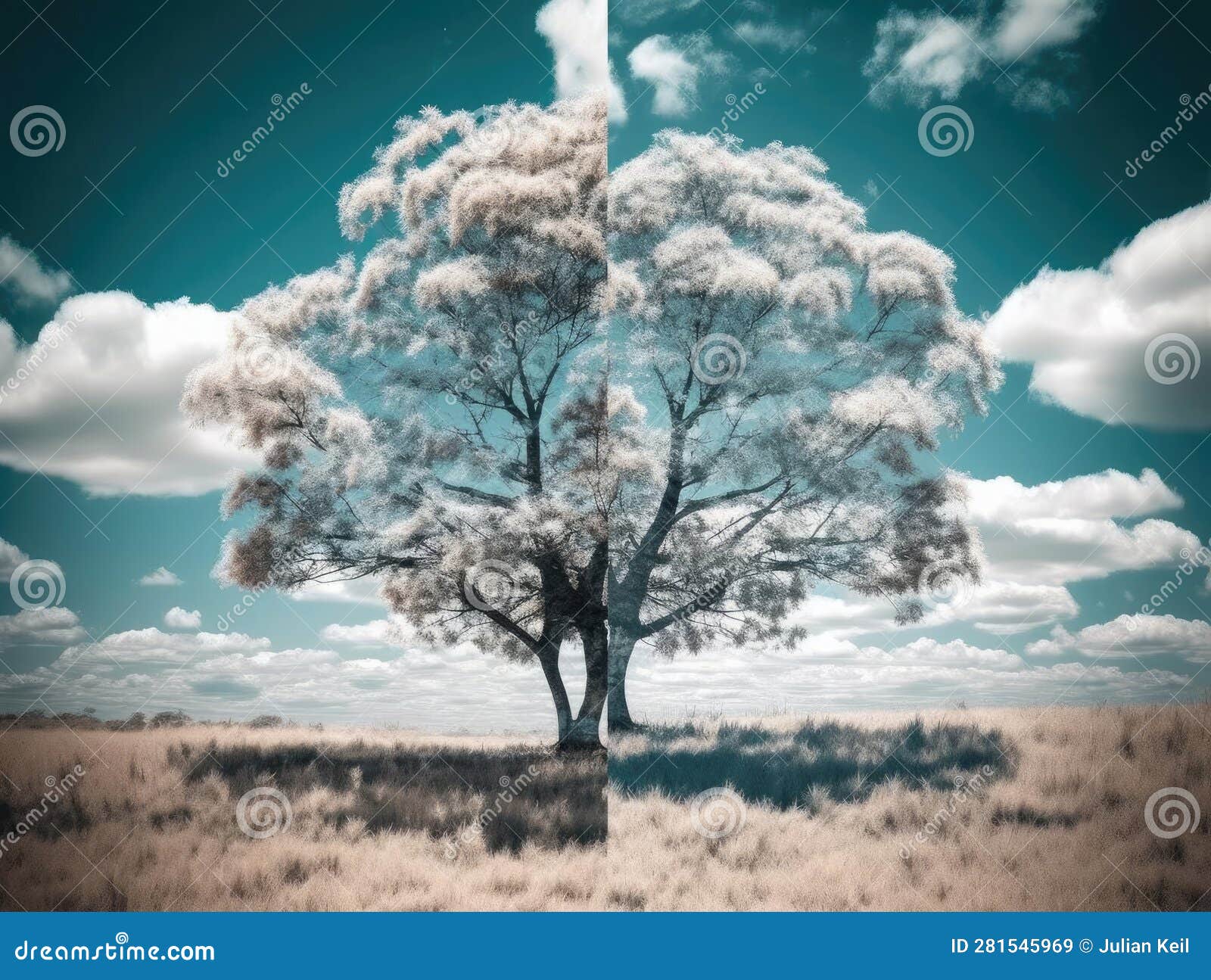 Tree Merges with Clouds in Double Exposure Stock Illustration ...