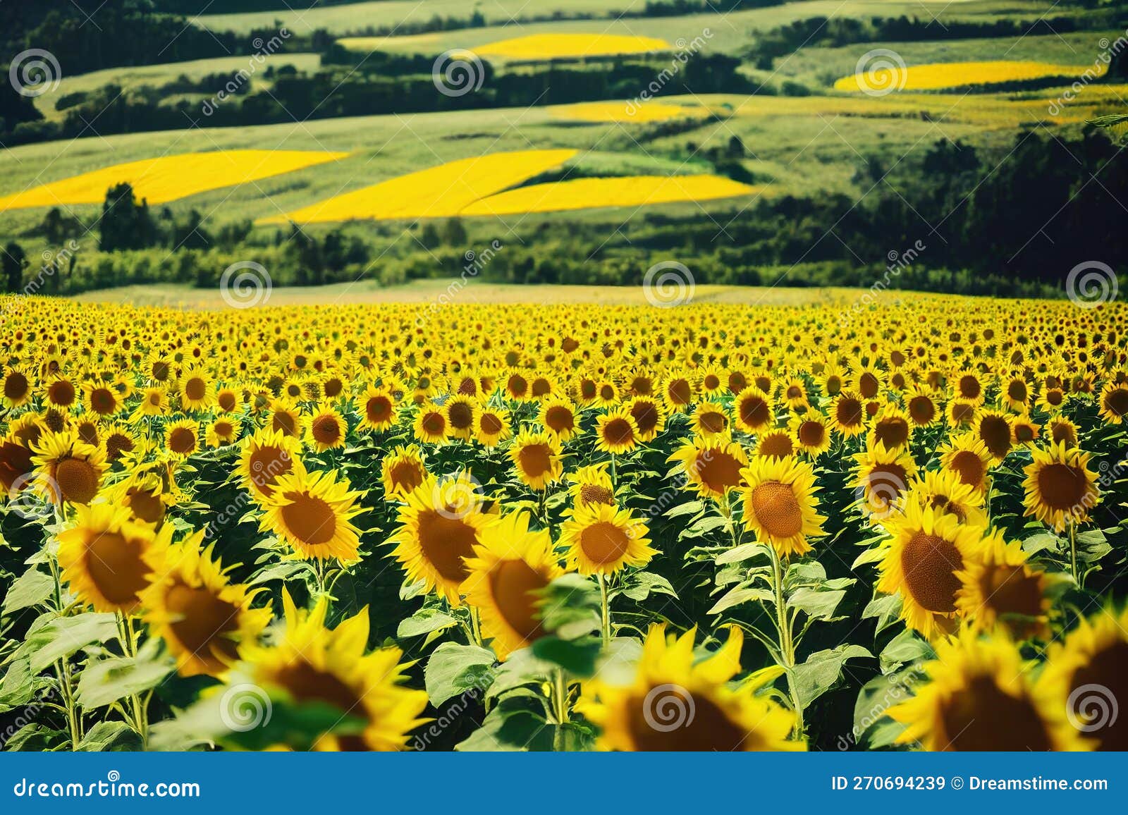 Sprawling Fields in Flower of Sunflowers As Representatives of Village ...