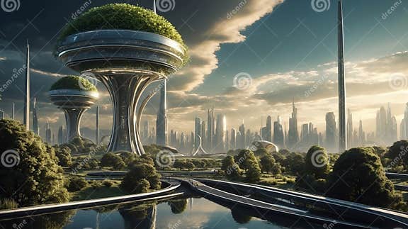 A Sprawling Futuristic City Integrating Sleek Architecture with Lush ... A Sprawling Futuristic City Integrating Sleek Architecture with Lush ...