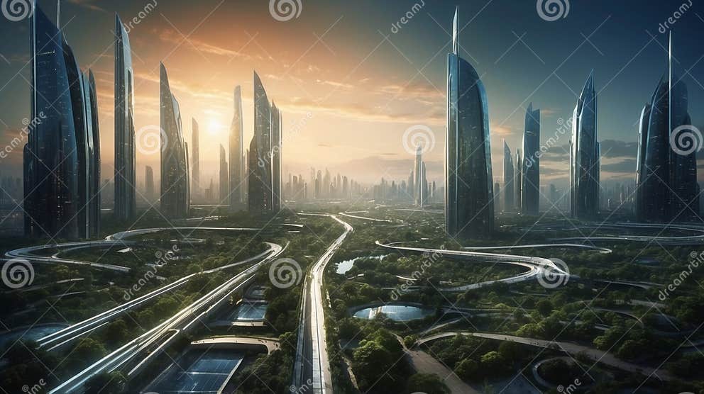 A Sprawling Futuristic City Integrating Sleek Architecture with Lush ... A Sprawling Futuristic City Integrating Sleek Architecture with Lush ...
