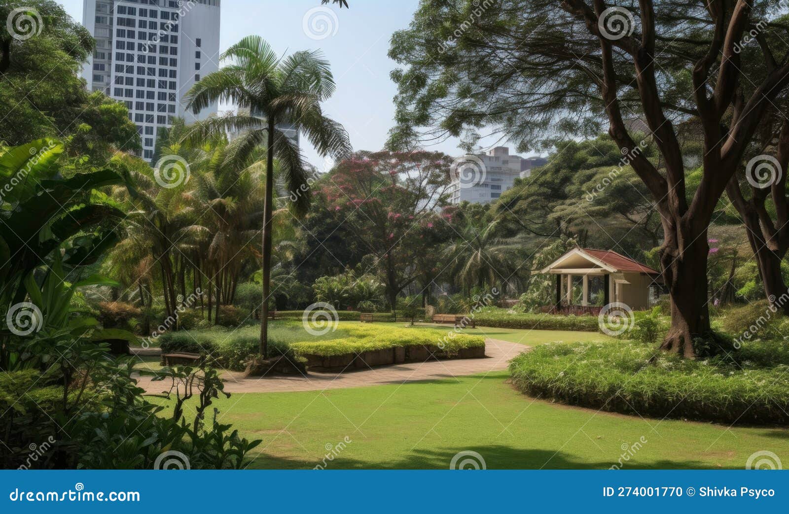 A Sprawling Park with Lush Green Lawns and Towering Generative AI Stock ...