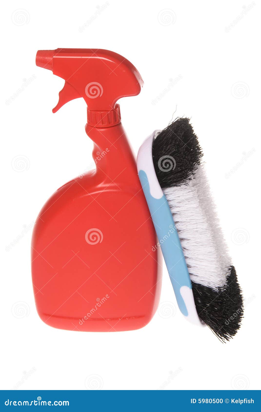 Spray Bottle of Cleaner with Brush Stock Photo - Image of janitorial ...