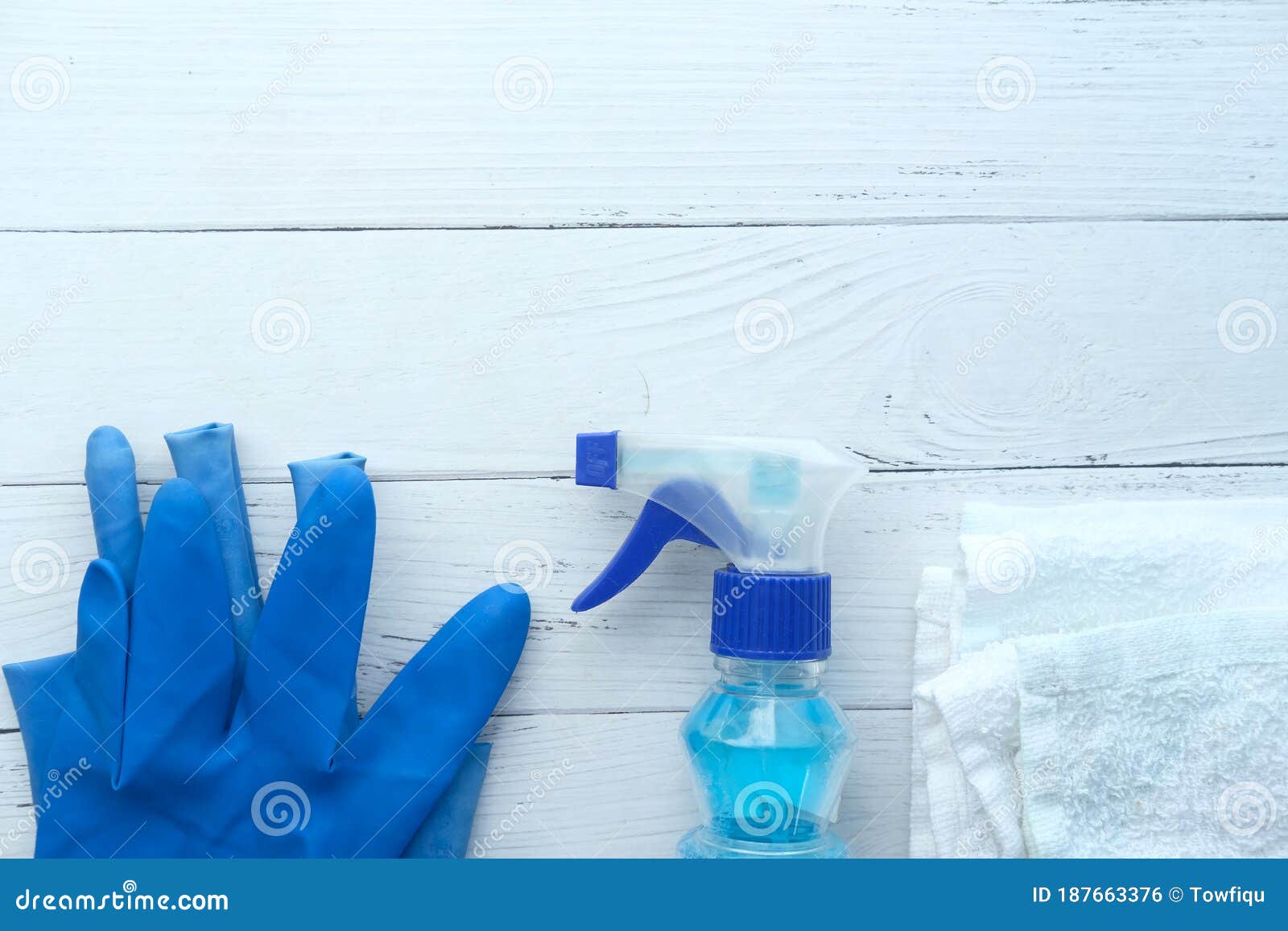 Spray Bottle and Cleaning Cloth on Table Stock Photo - Image of wipe ...