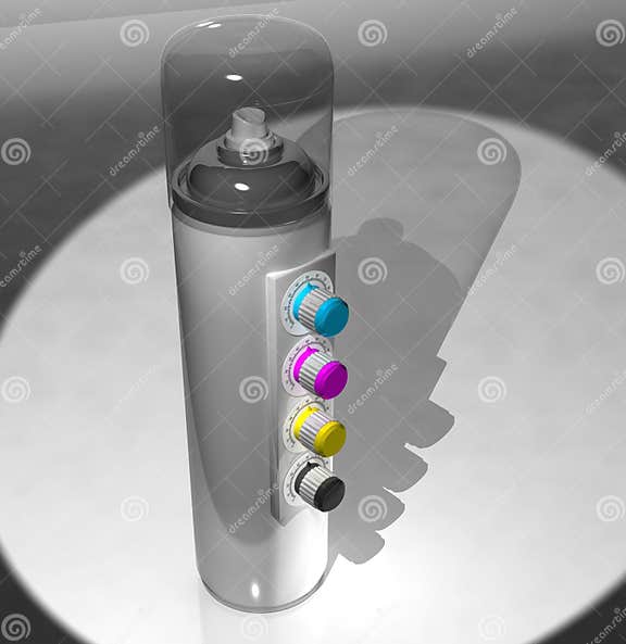A Spray Can of Paint and a Remote Control Color CMYK. 3d Render. Stock ...