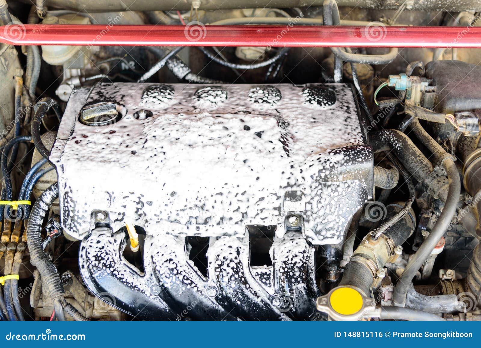 Spray Cleaning Foam To Engine Stock Photo - Image of wash, engine ...