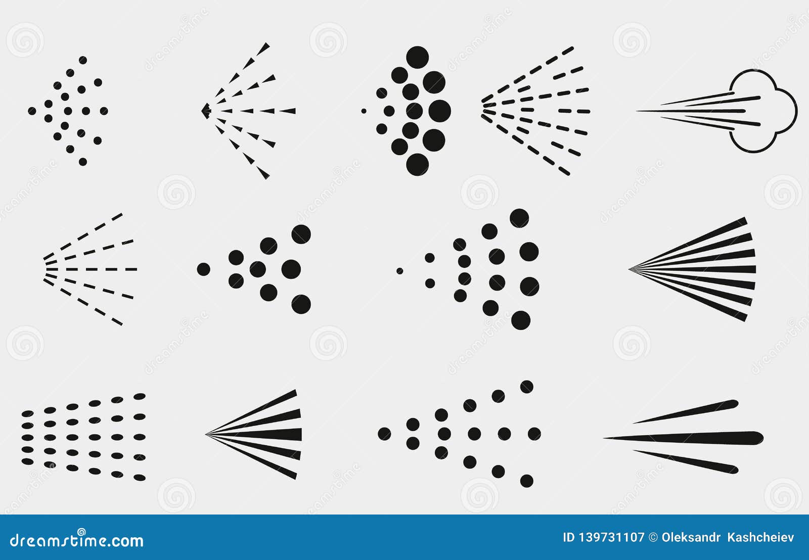 Spray Icons Set. Simple Black Fluid Spray Cloud Symbols Stock ...