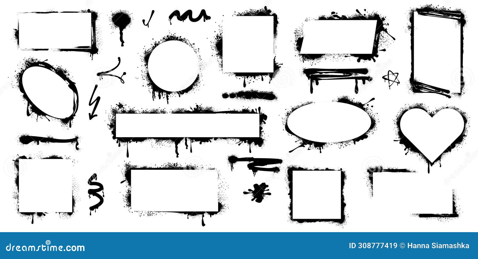 Spray Paint Frames, Black Graffiti Stencil Borders in Different Shapes ...