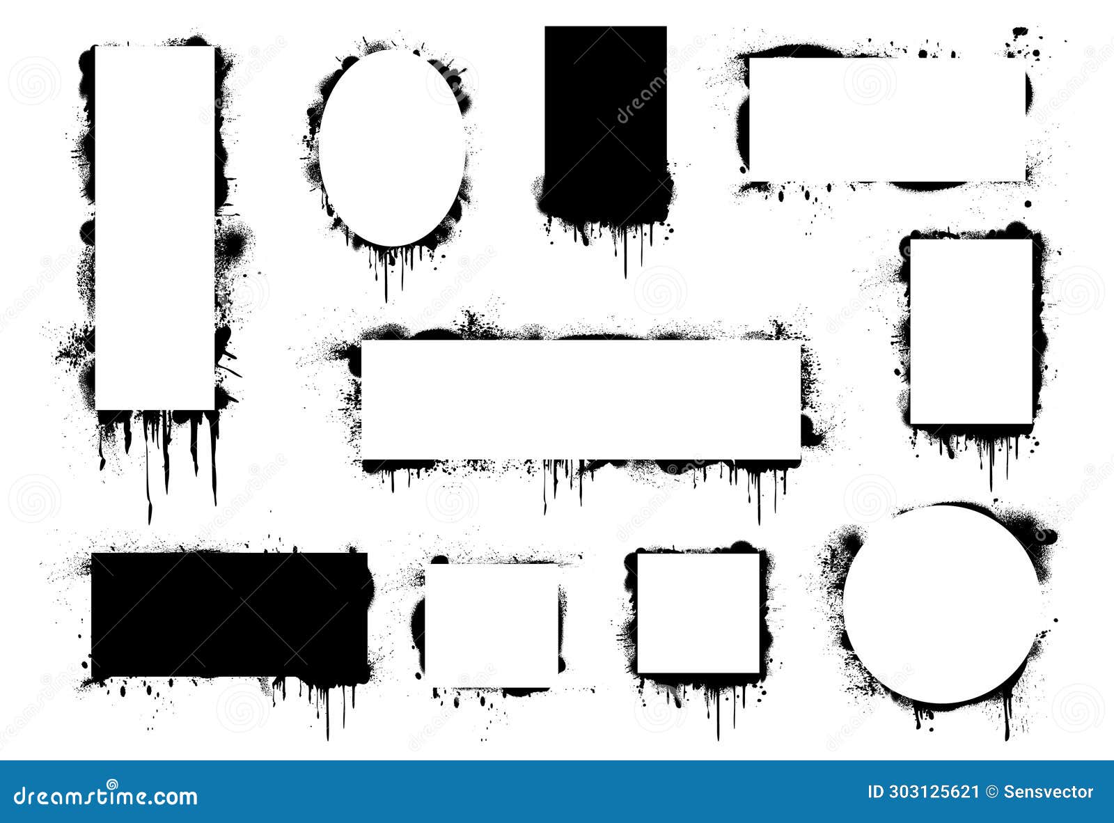 Graffiti Rectangle Frame Sprayed In Black Over White Cartoon Vector ...