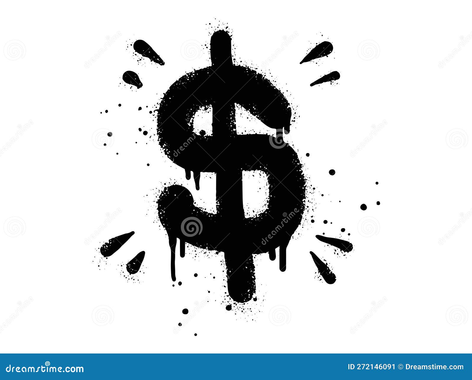 Spray Painted Graffiti Currency in Black Over White. Drops of Sprayed ...