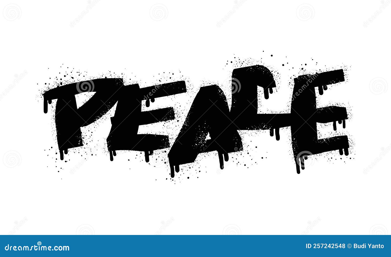 Spray Painted Graffiti Peace Word in Black Over White. Drops of Sprayed ...