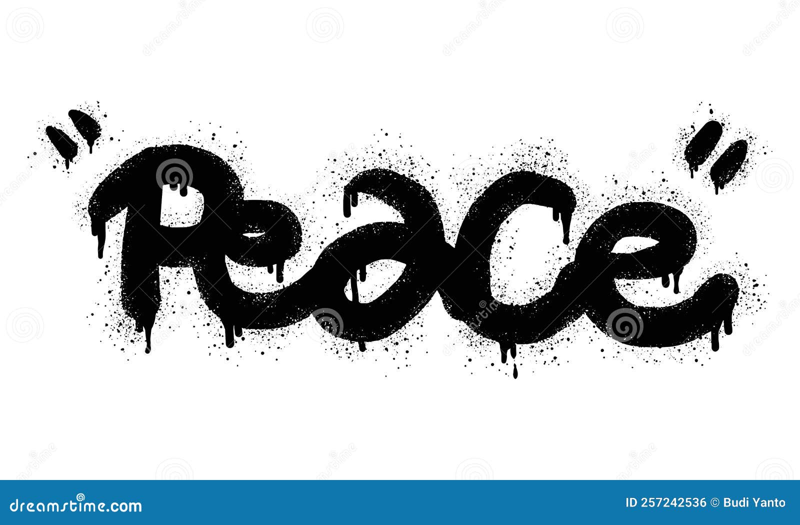 Spray Painted Graffiti Peace Word in Black Over White. Drops of Sprayed ...