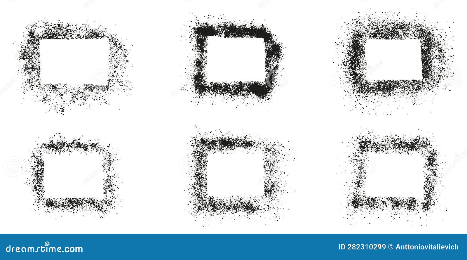 Spray Texture Frame, Square Grainy Border Set. Abstract Grunge Graphic ...