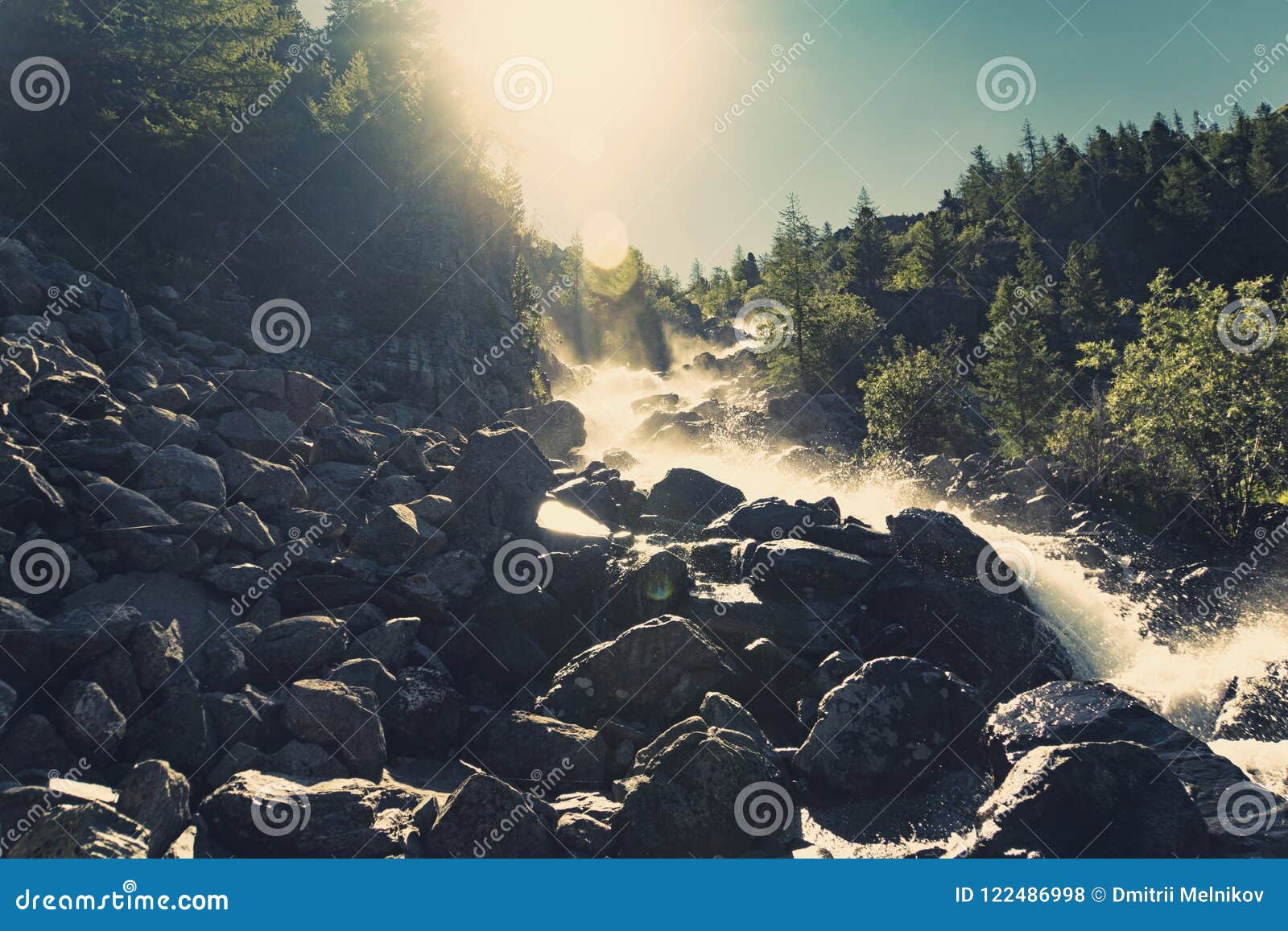 A Spray of Water. Water Breaks on the Rocks.. Tranquil Waterfall ...