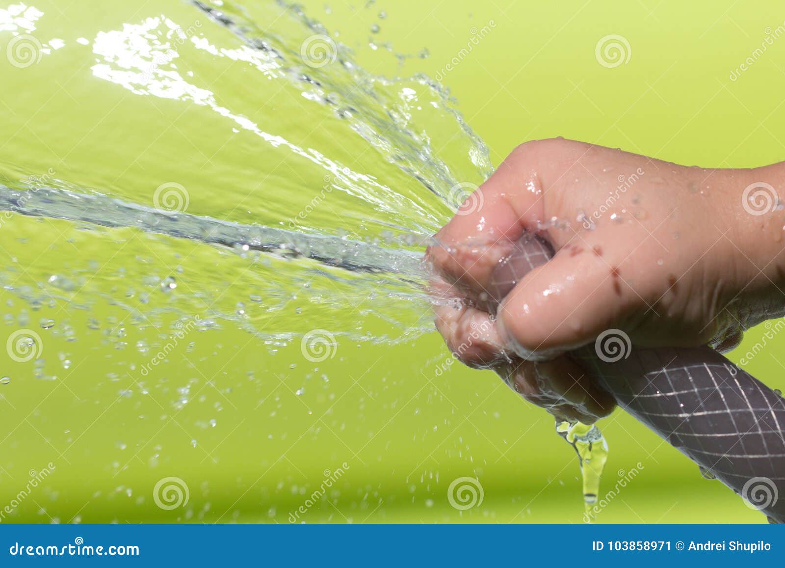 Spray Water from a Hose Child`s Hand Stock Image - Image of house ...