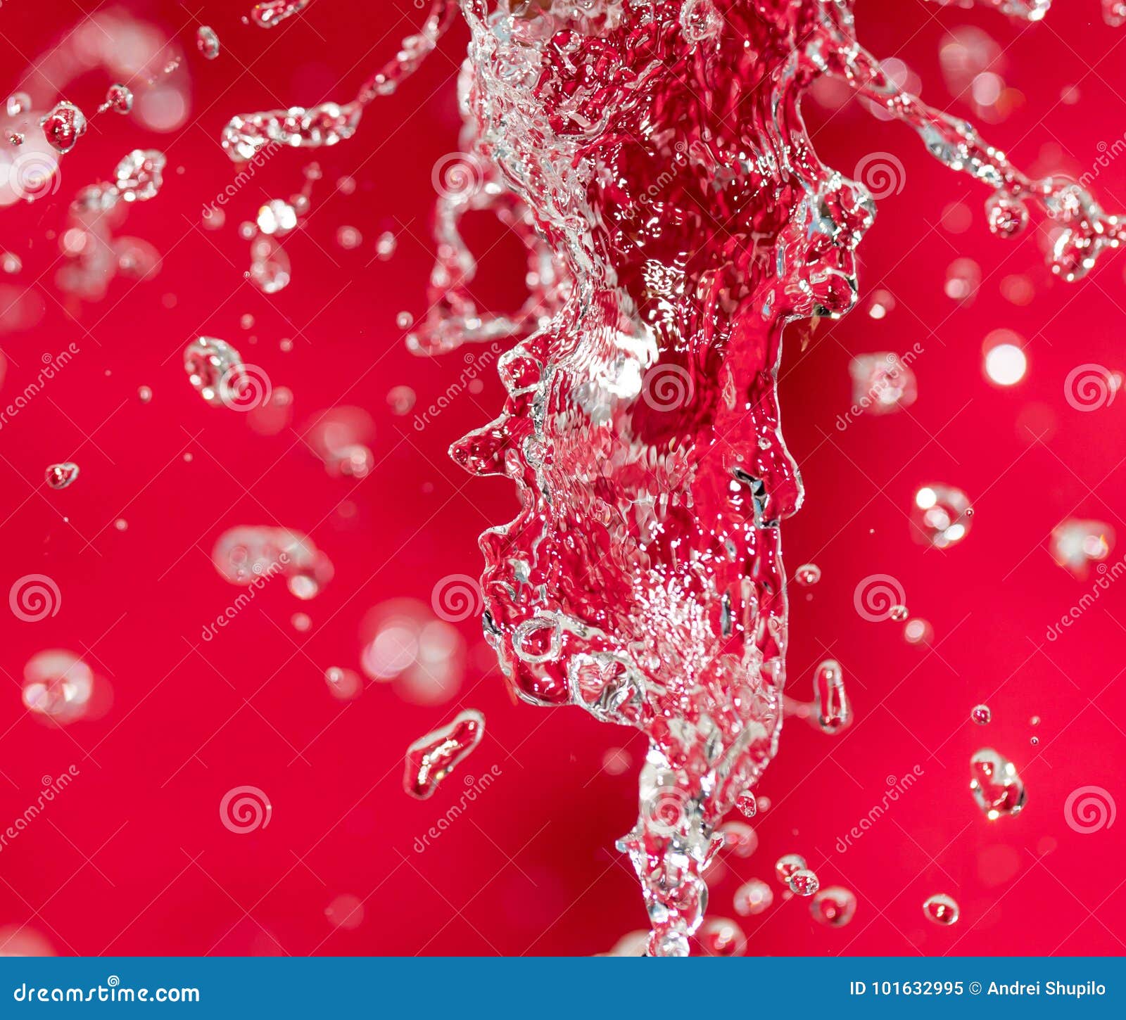 Spray Water on Red Background Stock Image - Image of flow, pouring ...