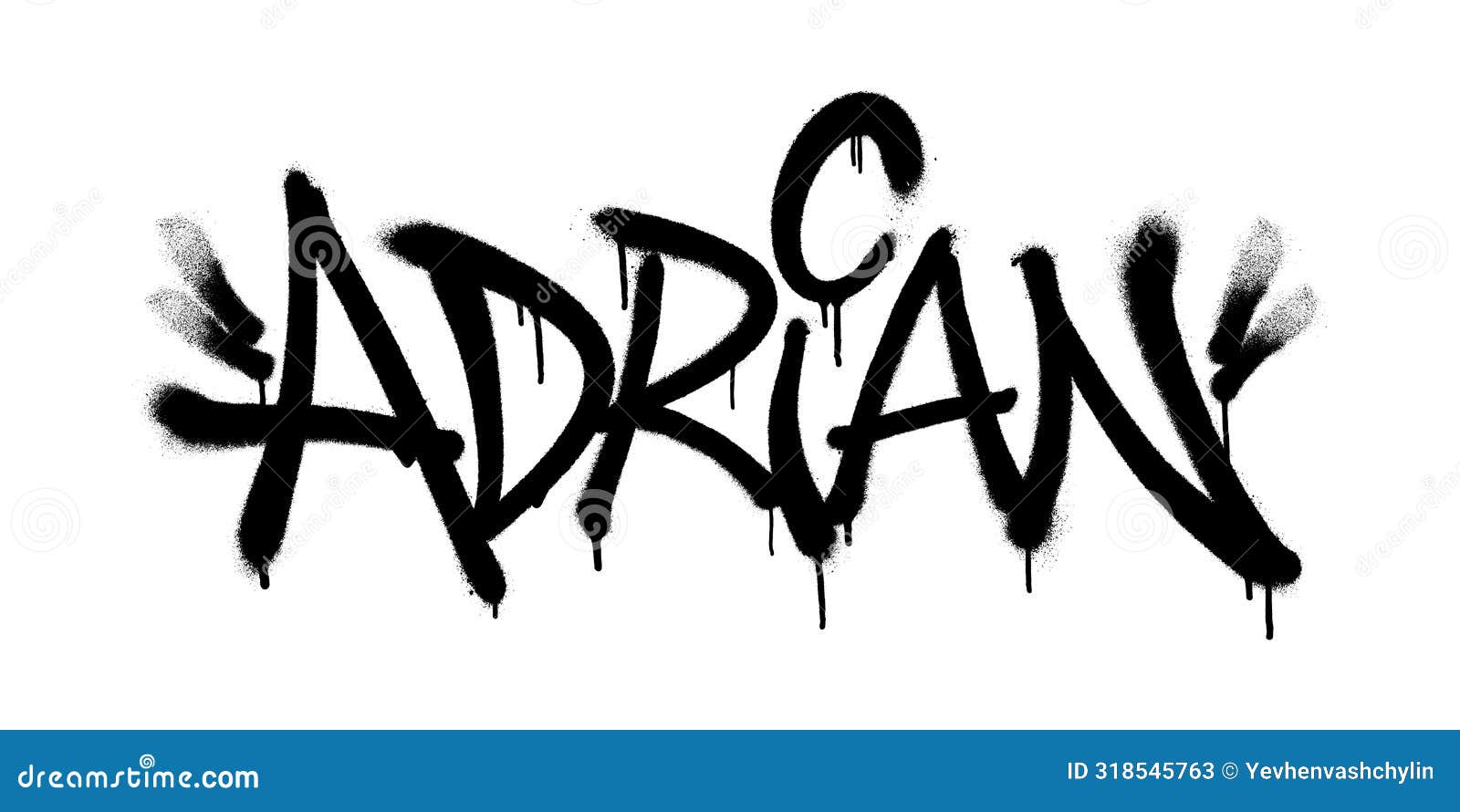 Sprayed Adrian Name with Overspray in Black Over White. Vector ...