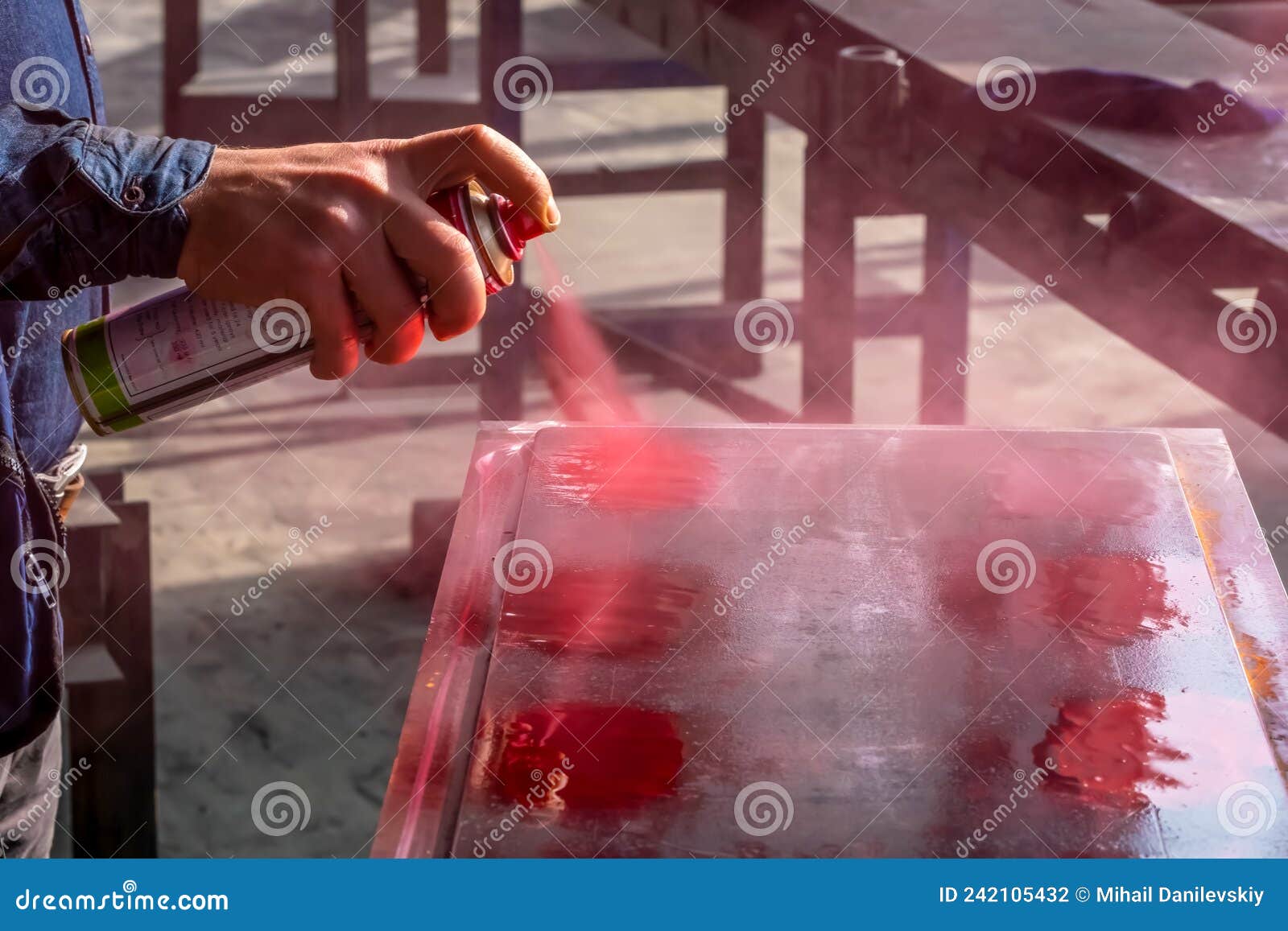 Spraying Liquid Penetrant To Detect Defects in Welds. Detection of ...