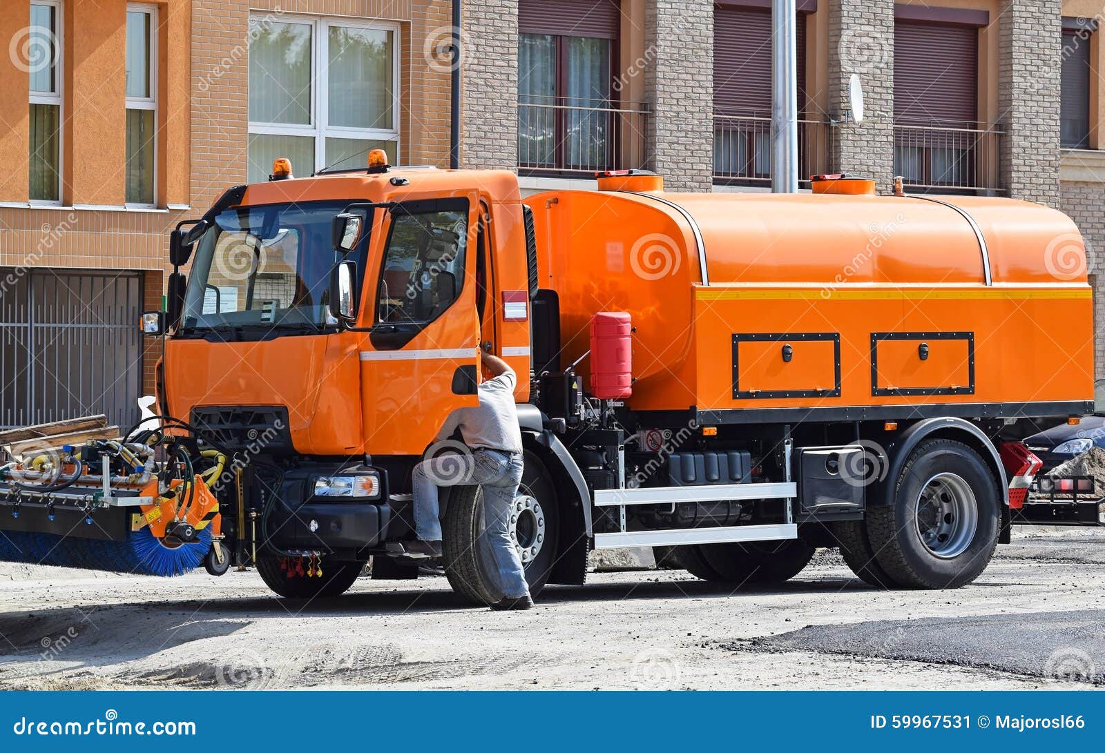 Spraying Lorries at the Road Construction Stock Image - Image of truck ...